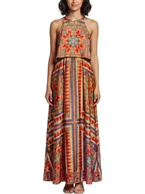 Torn By Ronny Kobo Floral Paisley Print Maxi Dress - Orange