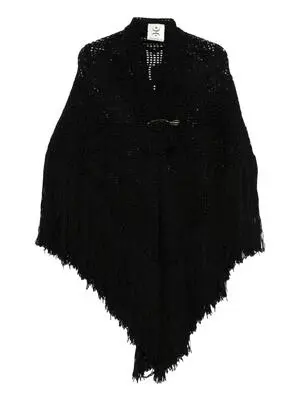 CHIARA IS Crochet-knit Fringed Poncho - Black
