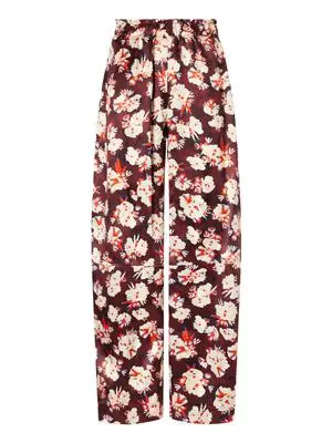 Rabanne Floral-patterned Silk Wide-leg Trousers - Red