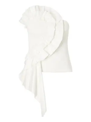Farm Rio Strapless Ruched Tank With Ruffle Detail - White