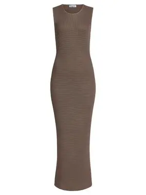Alaïa Sleeveless Ribbed Knit Midi Dress - Mole