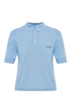 Marni Marni Openwork Knit Polo Top Blue
