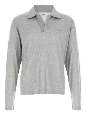 AMI Paris Logo Embroidered Polo Shirt - Grey