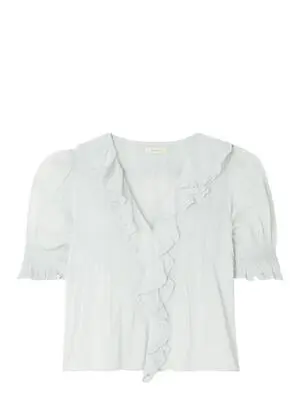 DÔEN DOEN Henri Ruffled Organic Cotton Tulle Blouse Blue