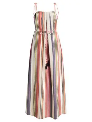 ILIO NEMA Striped Cotton Maxi Dress With Tie Belt - Multi