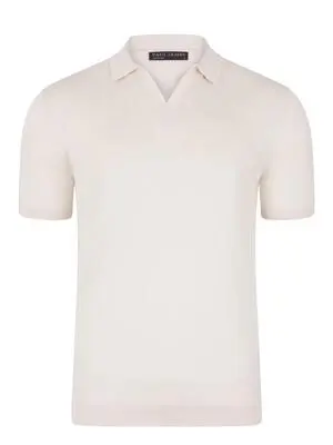PAUL JAMES KNITWEAR Neutrals Ultra Fine Cotton Nathann Buttonless Polo Shirt Ecru - Beige