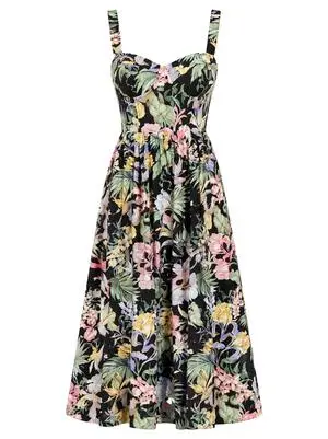 Yumi Kim Lordes Floral Print Sweetheart Neckline Midi Dress - Black
