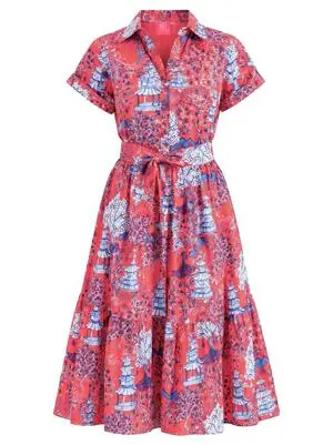 JUST DARVINY Kristina Printed Cotton Dress - Red