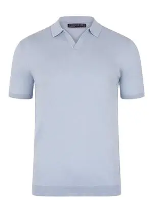 PAUL JAMES KNITWEAR Ultra Fine Cotton Nathan Buttonless Polo Shirt Chalkblue - Silver
