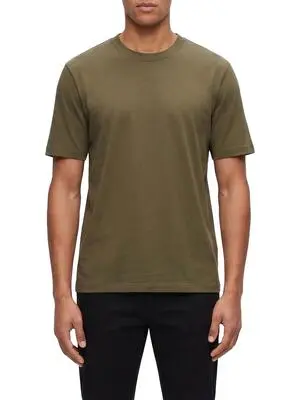 Hugo Slim Fit Cotton T-shirt With Tone-on-tone Crewneck Logo - Green
