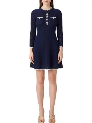 SELF-PORTRAIT Long-sleeved Viscose Knit Mini Dress - Blue