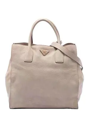Prada Vitello Daino Open Convertible Tote Satchel - Neutrals