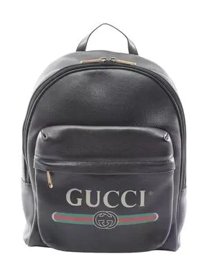 Gucci Leather Logo Backpack - Black