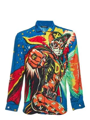 Dolce & Gabbana Superhero Print Pajama Shirt - Blue