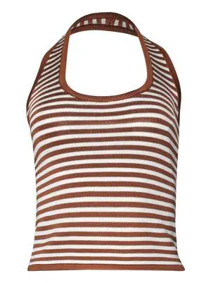 Calle Del Mar Halterneck Striped Suede Tank - Brown