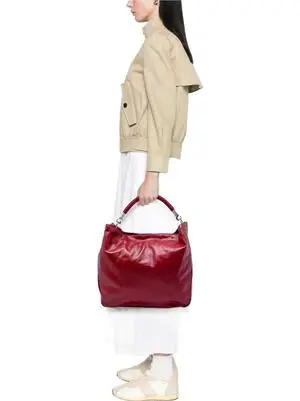 Saint Laurent Crinkled Patent Hobo Handbag - Red