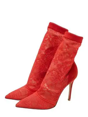 GIANVITO ROSSI Lace Pointed-toe Ankle Boots - Red