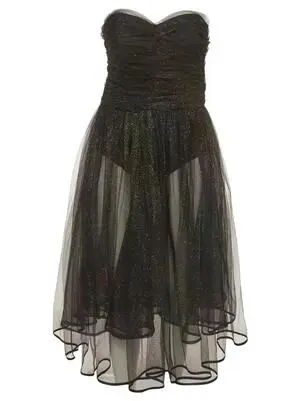 Elisabetta Franchi Glittered Ruched Midi Dress - Black