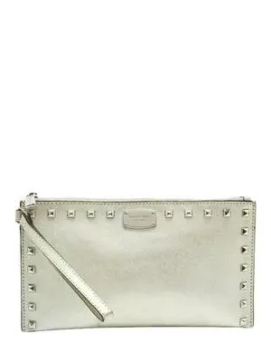 Michael Kors Studded Saffiano Leather Clutch Bag - Silver