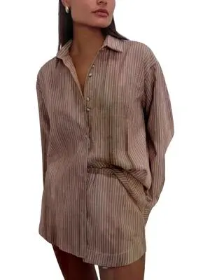 TAYLOR Vertical Stripe Shirt - Neutrals