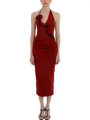 MAYGEL CORONEL Coralina Floral-detail Ruffled Midi Dress - Red