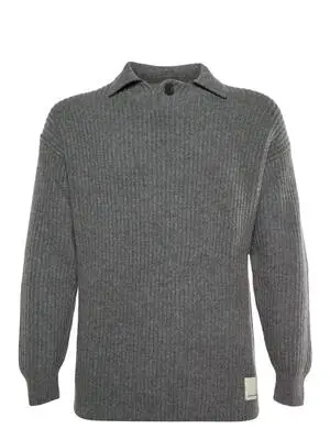 Emporio Armani Fisherman Rib Knit Polo Sweater - Grey