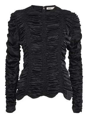 Khaite Silk Charmeuse Rory Blouse With Ruching And Scalloped Hems - Black