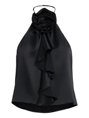 Cinq À Sept Silk Hallie Top With Rosette Detail - Black