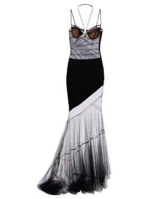 NENSI DOJAKA Asymmetrical Draped Sheer Maxi Dress - Gray