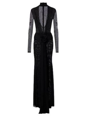 David Koma Floral-appliqué Mesh Gown - Black