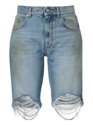 AREA AREA Distressed Embellished Denim Shorts