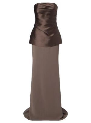 Solace London Alia Strapless Satin Crepe Gown - Brown