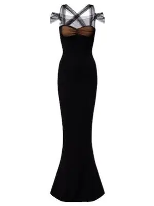NENSI DOJAKA Draped Maxi Dress With Sheer Neckline And Cutouts - Black