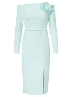 SAFIYAA LONDON Jay Floral-appliqué Crêpe Midi Dress - Blue