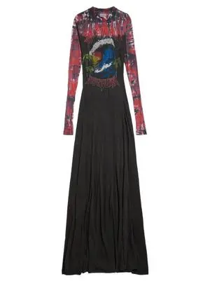 Balenciaga Tie-dye Graphic Long-sleeve Maxi Dress - Black