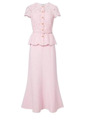 SELF-PORTRAIT Lace Crepe Midi Dress - Pink