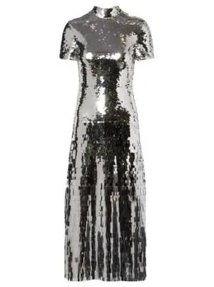 SELF-PORTRAIT Sequined High Neck Midi Dress - Black