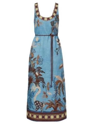 ALEMAIS Georgie Printed Linen Midi Dress - Blue
