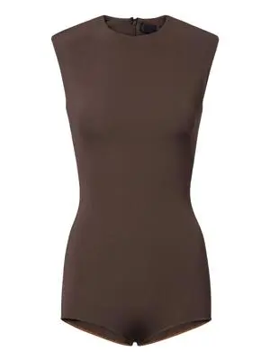 MUGLER Sleeveless Bodysuit With Padded Shoulders - Brown