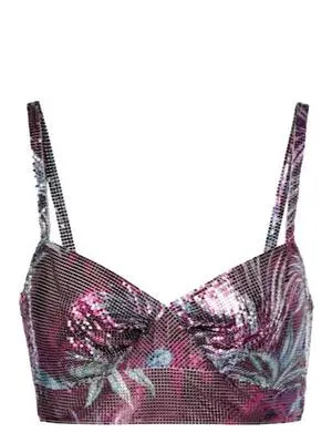 Rabanne Floral Chainmail Crop Top - Gray