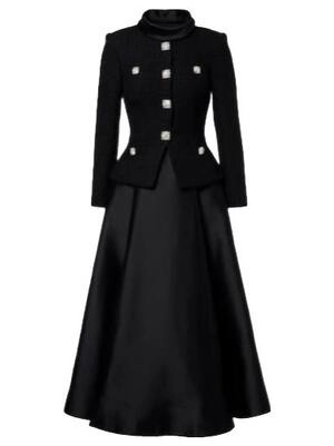 SELF-PORTRAIT Bouclé Taffeta Midi Dress - Black