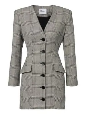 SELF-PORTRAIT Checked Wool-blend Blazer Dress - Gray