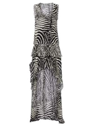 Blumarine Zebra Print Asymmetrical Chiffon Maxi Dress - Gray