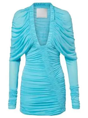 Christopher Esber Orion Ruched Sheer Mini Dress - Blue