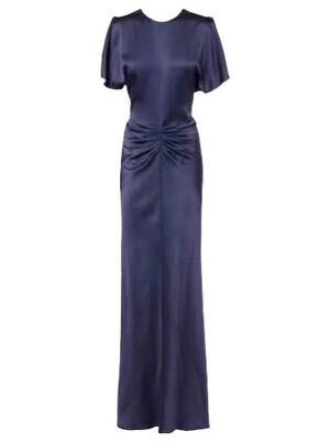 Victoria Beckham Isabella Gathered Satin Gown - Blue