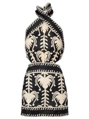 Johanna Ortiz Graphic Print Cutout Halterneck Minidress - Black