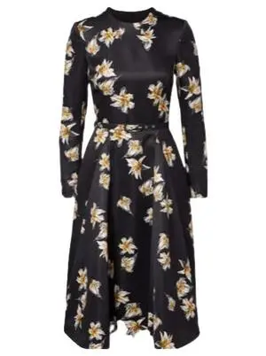 EMILIA WICKSTEAD Floral Duchess Satin Midi Dress - Black