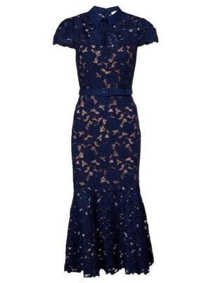 SELF-PORTRAIT Self-Portrait Belted Floral Lace Midi Dress