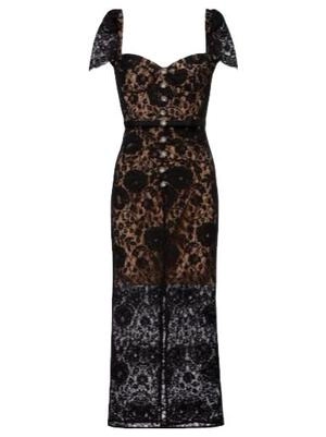 SELF-PORTRAIT Embellished Cotton-blend Lace Midi Dress - Black