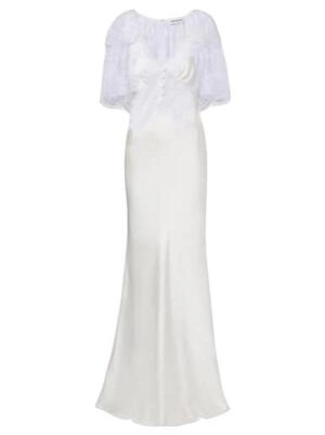 SELF-PORTRAIT Lace-trimmed Satin Gown - White